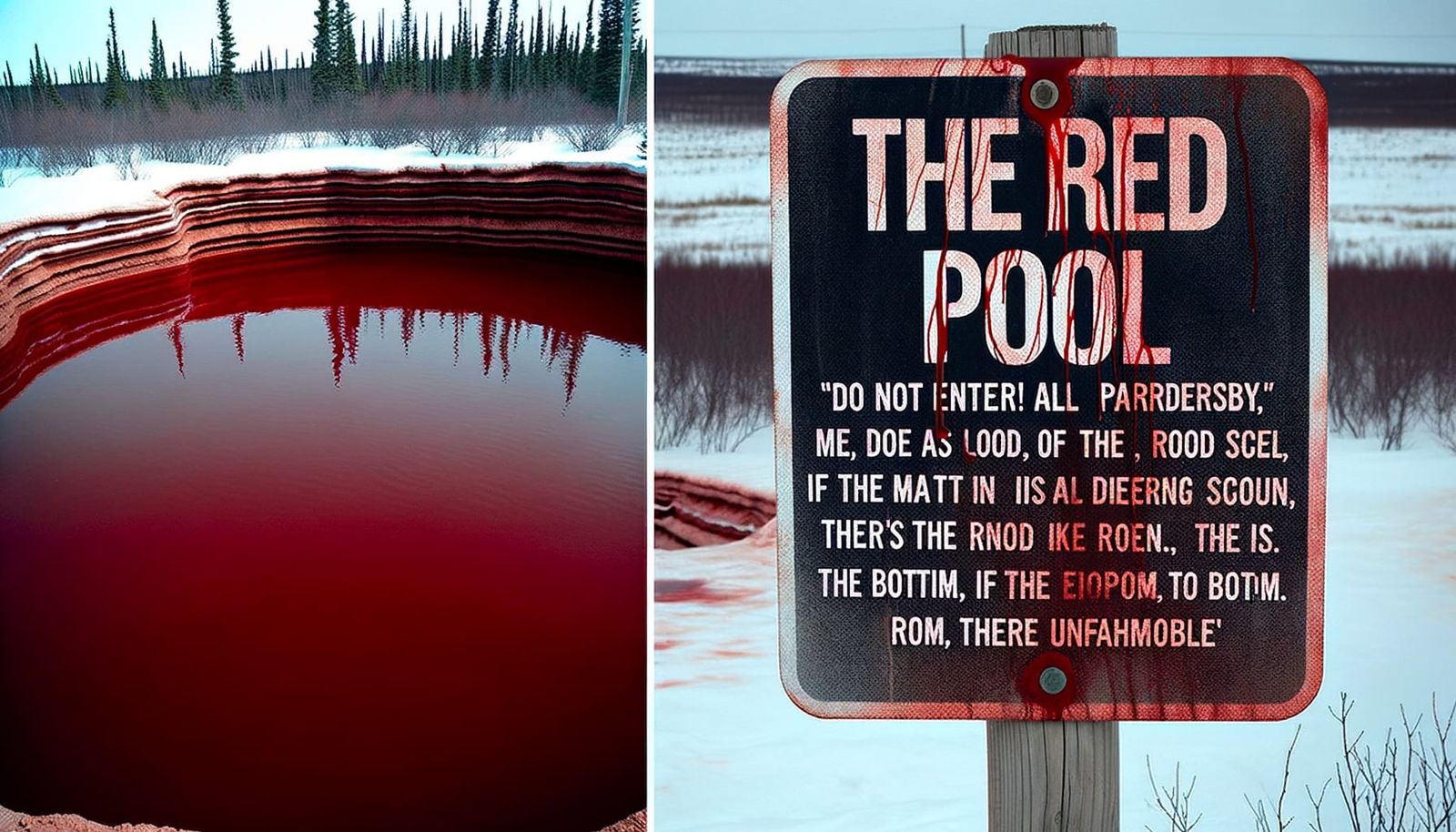 Ominous Sign Warns of Mysterious Red Pool in North... - AI Art