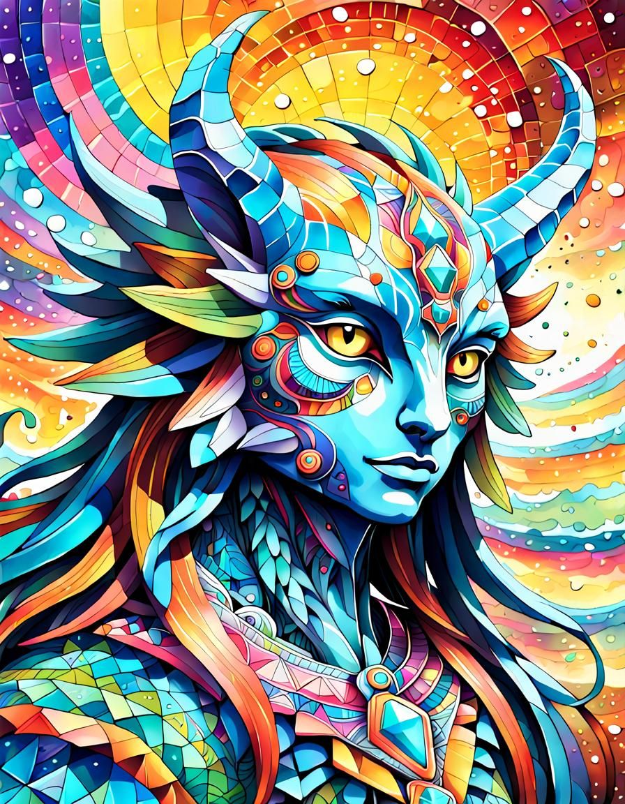 (Hyper detailed surreal portrait of a mystical creature made of ...