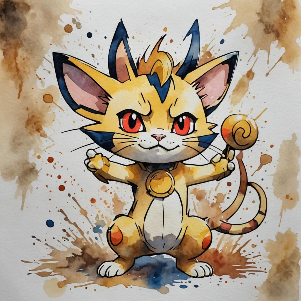 meowth pokemon in watercolor 1 - AI Generated Artwork - NightCafe Creator