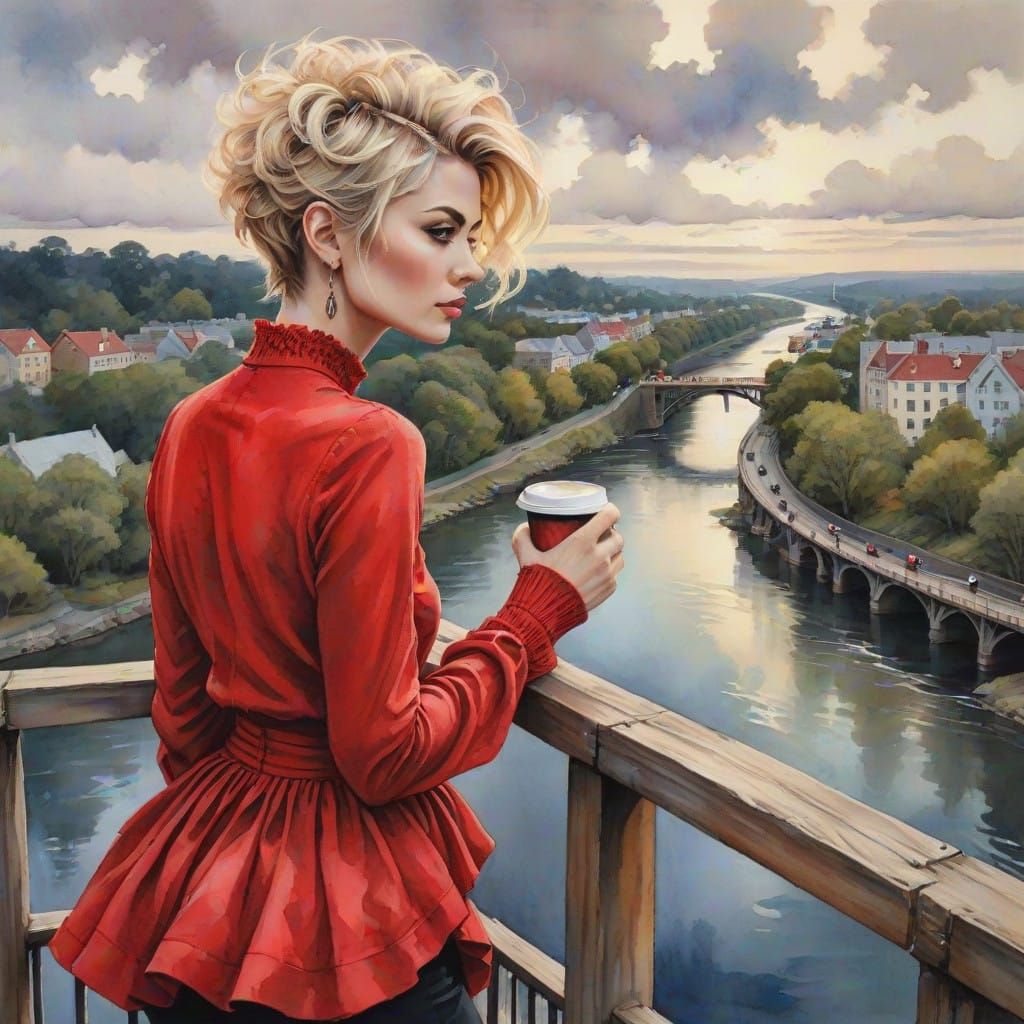 a stunning woman on top of a bridge looking out over the river.A short ...
