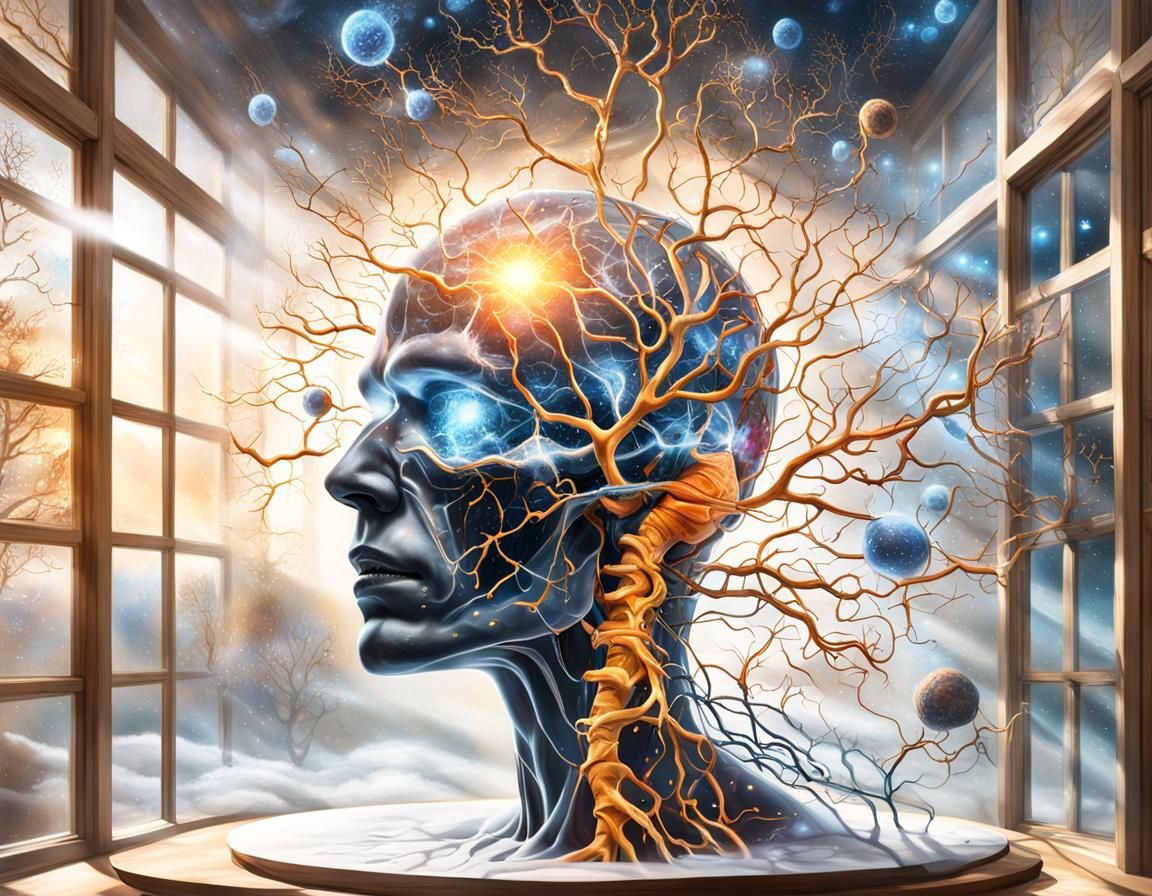 Ultra realistic painting of steaming human 3D full human body as brain ...