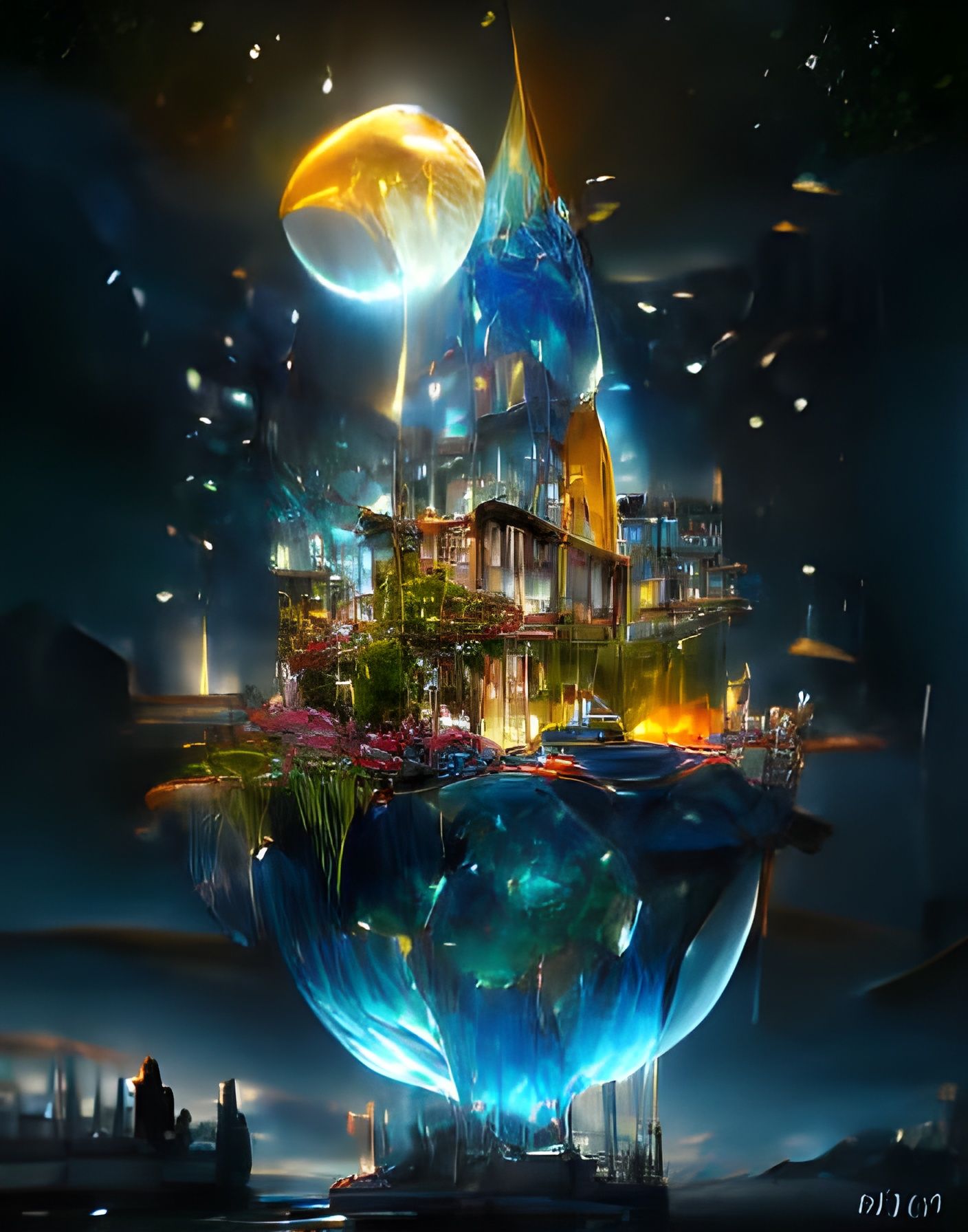 Artistic Floating fantasy castle city complex metropolis made of ...