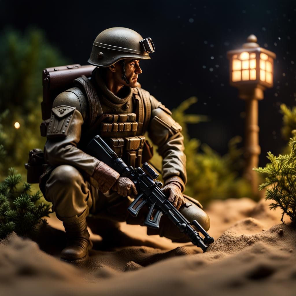 Forgotten Army Action figure still in postion guarding the sand box ...