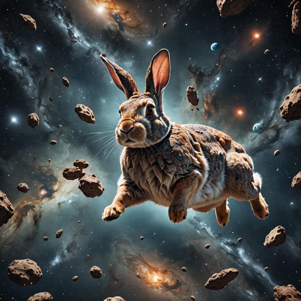 a giant rabbit floating in space - AI Generated Artwork - NightCafe Creator
