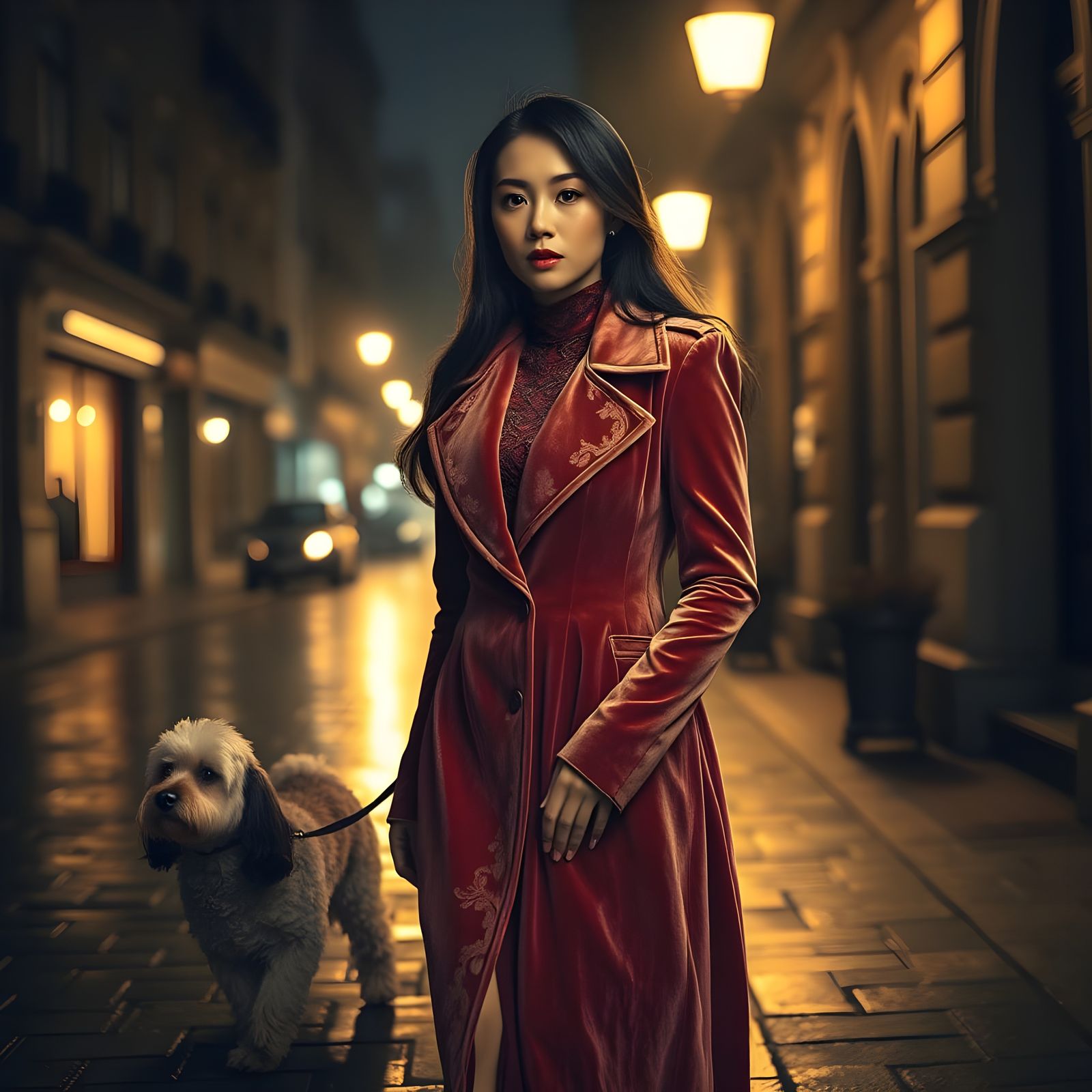 Nightime walk 💖💖💖 - Elegant Asian Woman Strolls with Pood...