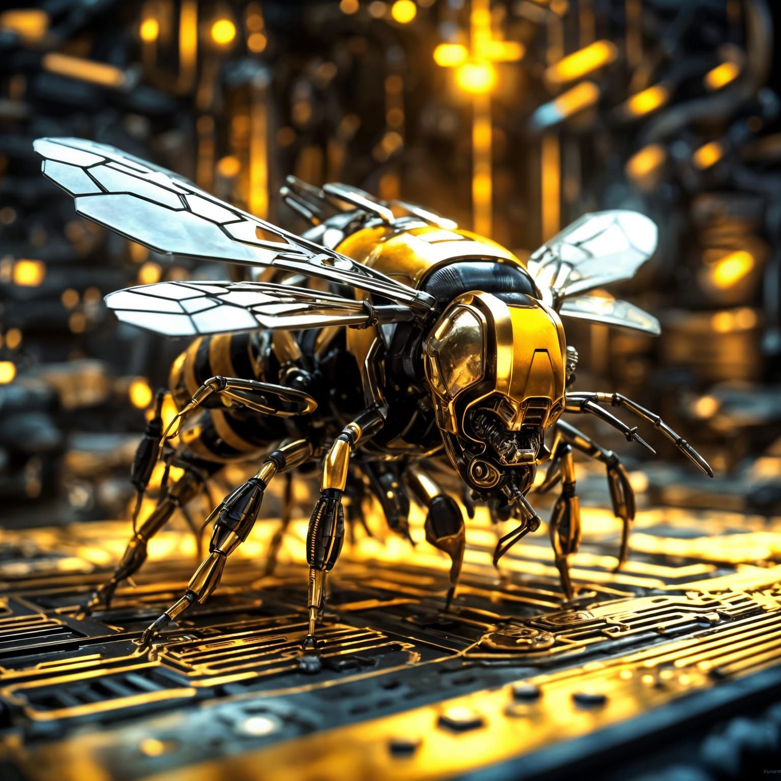 biomechanical bee - Cybernetic Beehive in Dark Futuristic Ae...