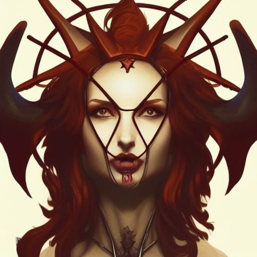 Mystical Fox Portrait with Pentagram in Art Nouvea... - AI Art