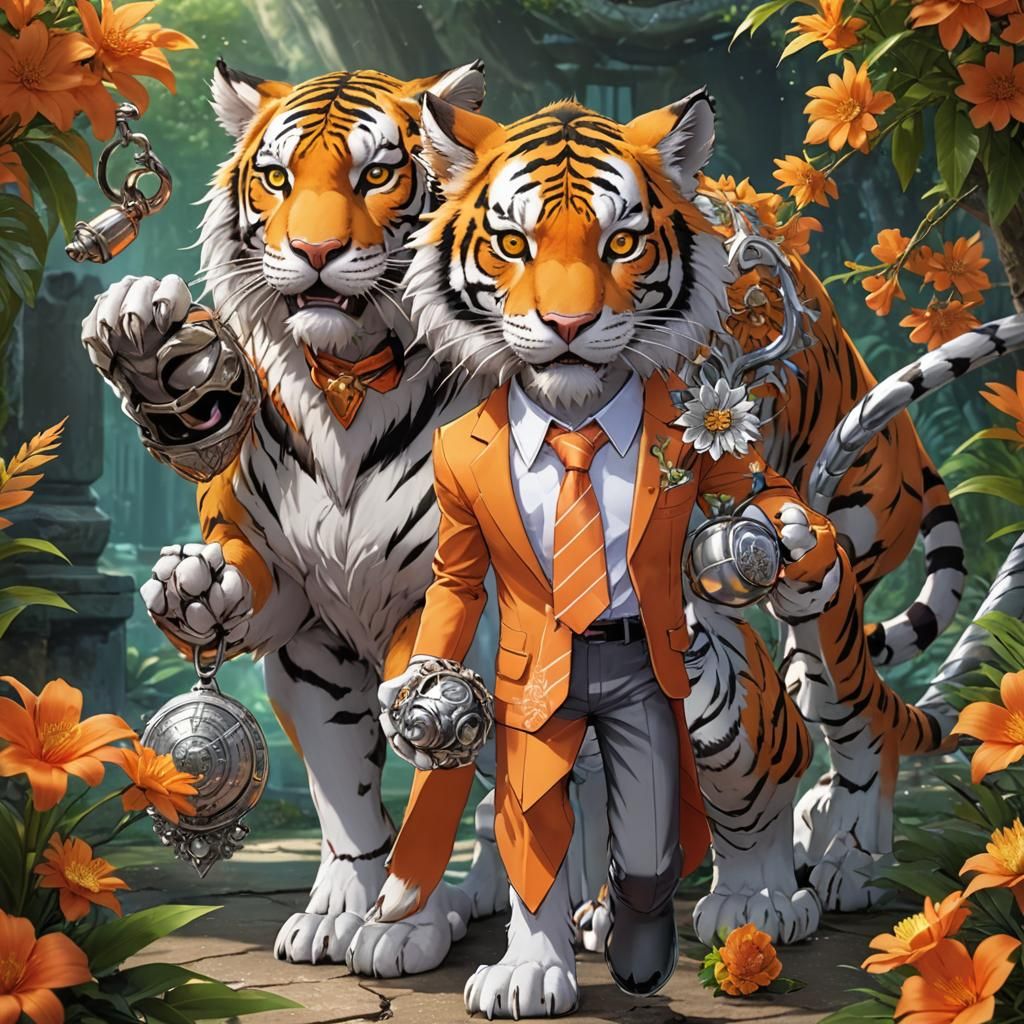Vibrant Anime Digimon with Tiger and Sparkling Acc... - AI Art