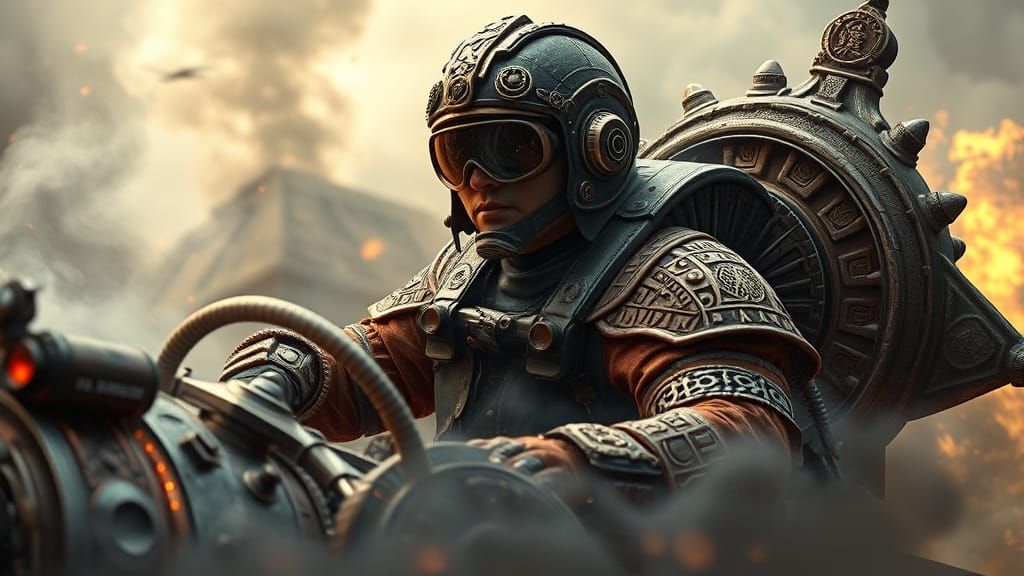 Steampunk Mayan Astronaut on his rocket