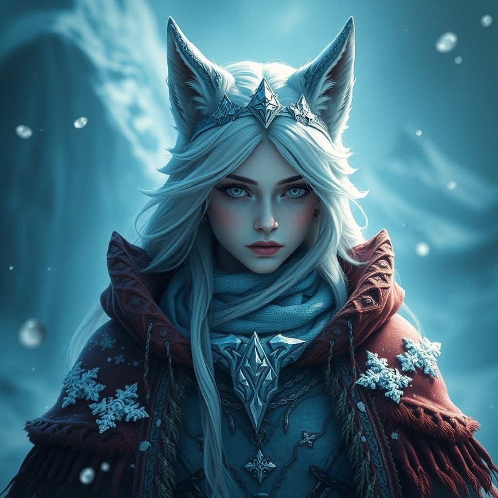 Ice wolf girl - Ethereal Ice Goddess with Wolfish Elegance