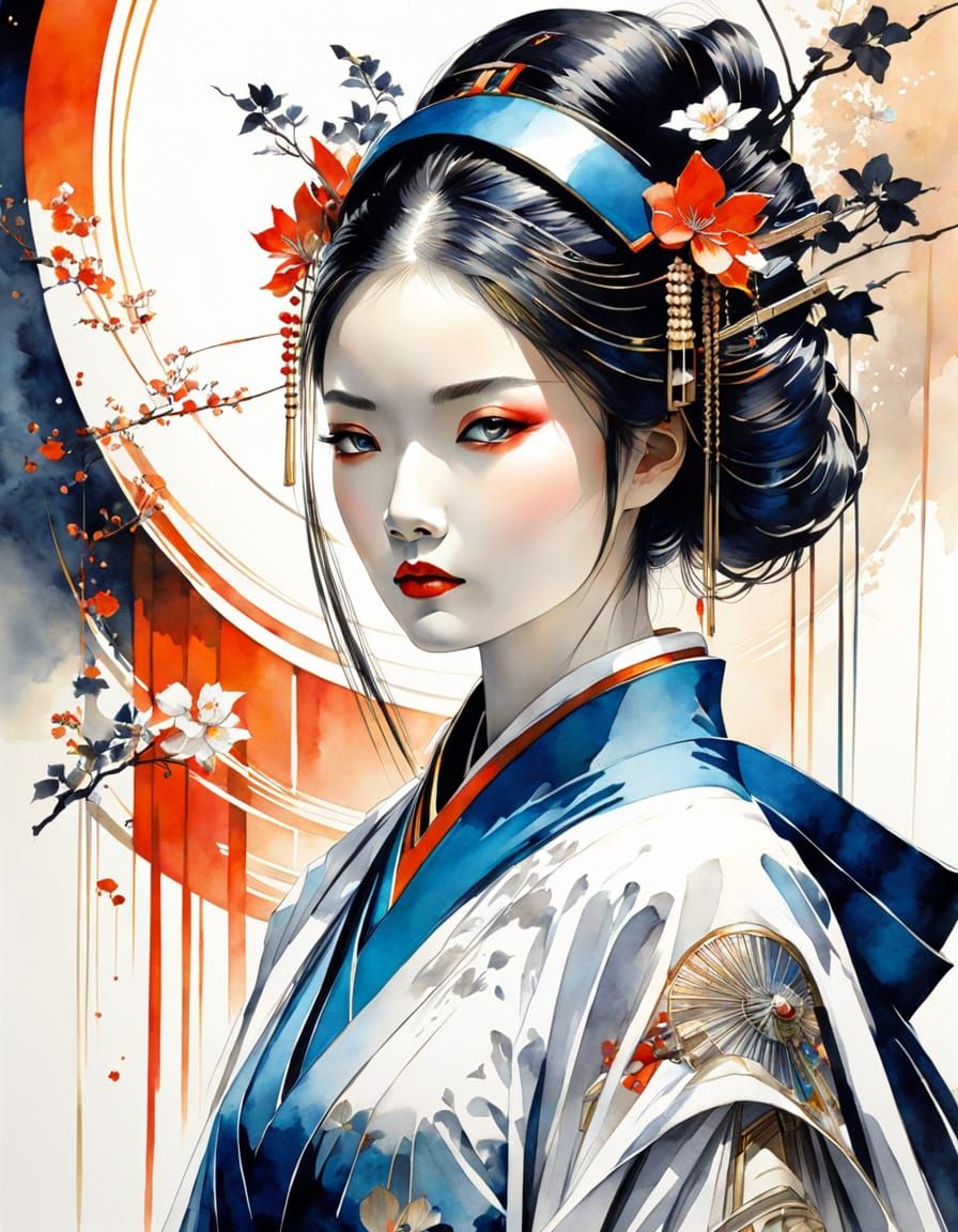 Akiko - Ethereal Geisha in Futuristic Robes