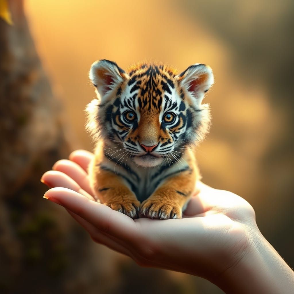 so tiny ! - Tiny, Adorable Baby Tiger in Warm, Golden Light