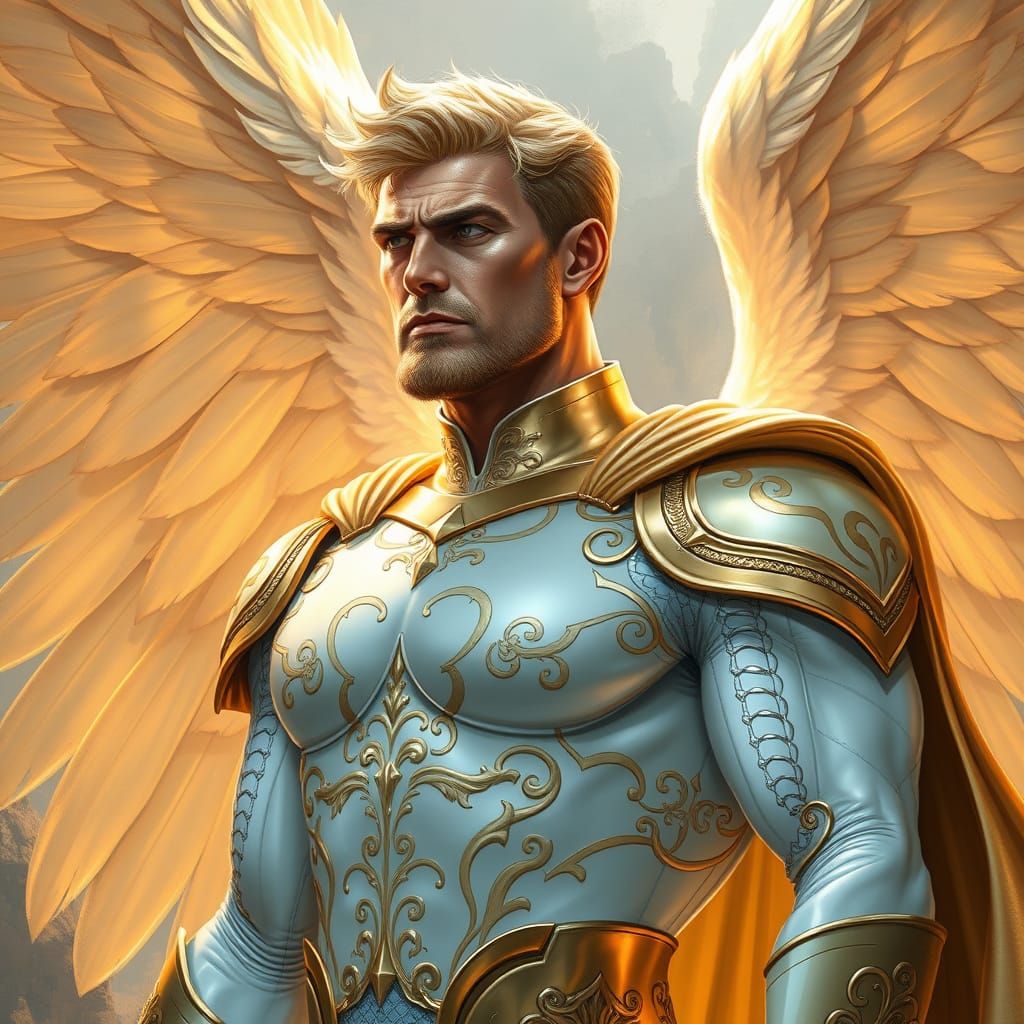 Heaven's Hero - Majestic Golden Hero with Wings