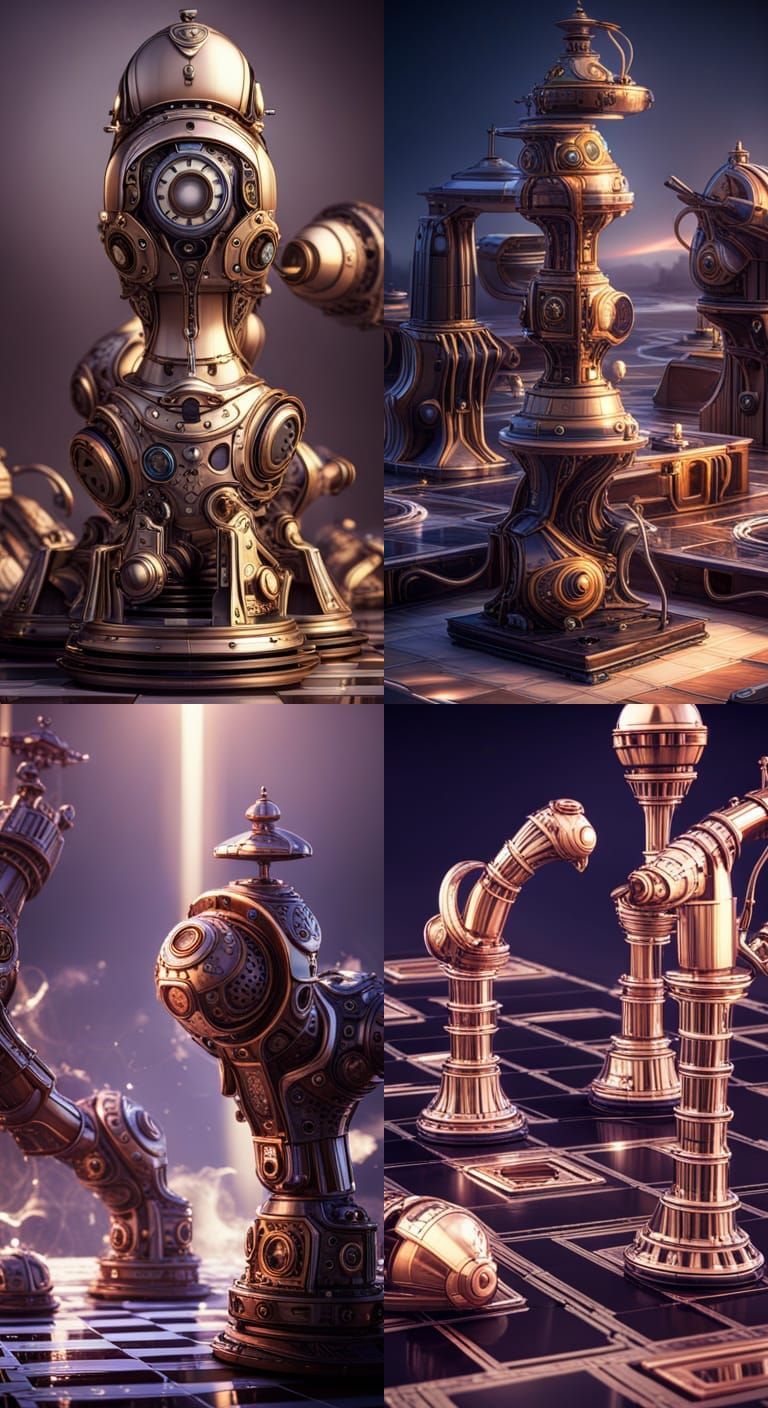Steampunk Chess, checkboard in a surreal wonderland . intricate mech ...