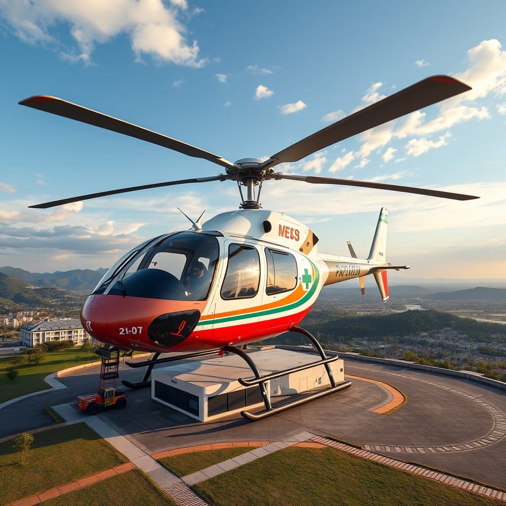Medical Helipad Scene with Child and Healthcare Te... - AI Art