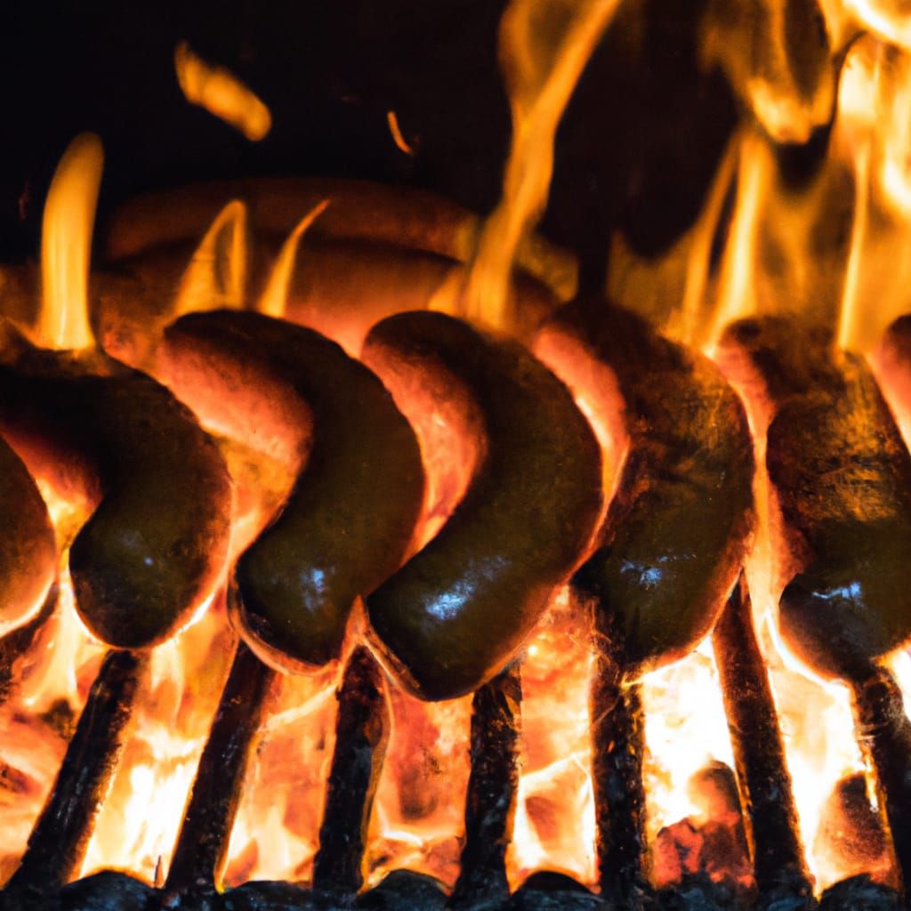 Photograph, Marco, flames overthrow grilled charred tasty juicy bare ...