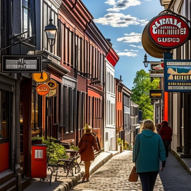 small country town professional 8k photo sharp focus cobbel stone ...