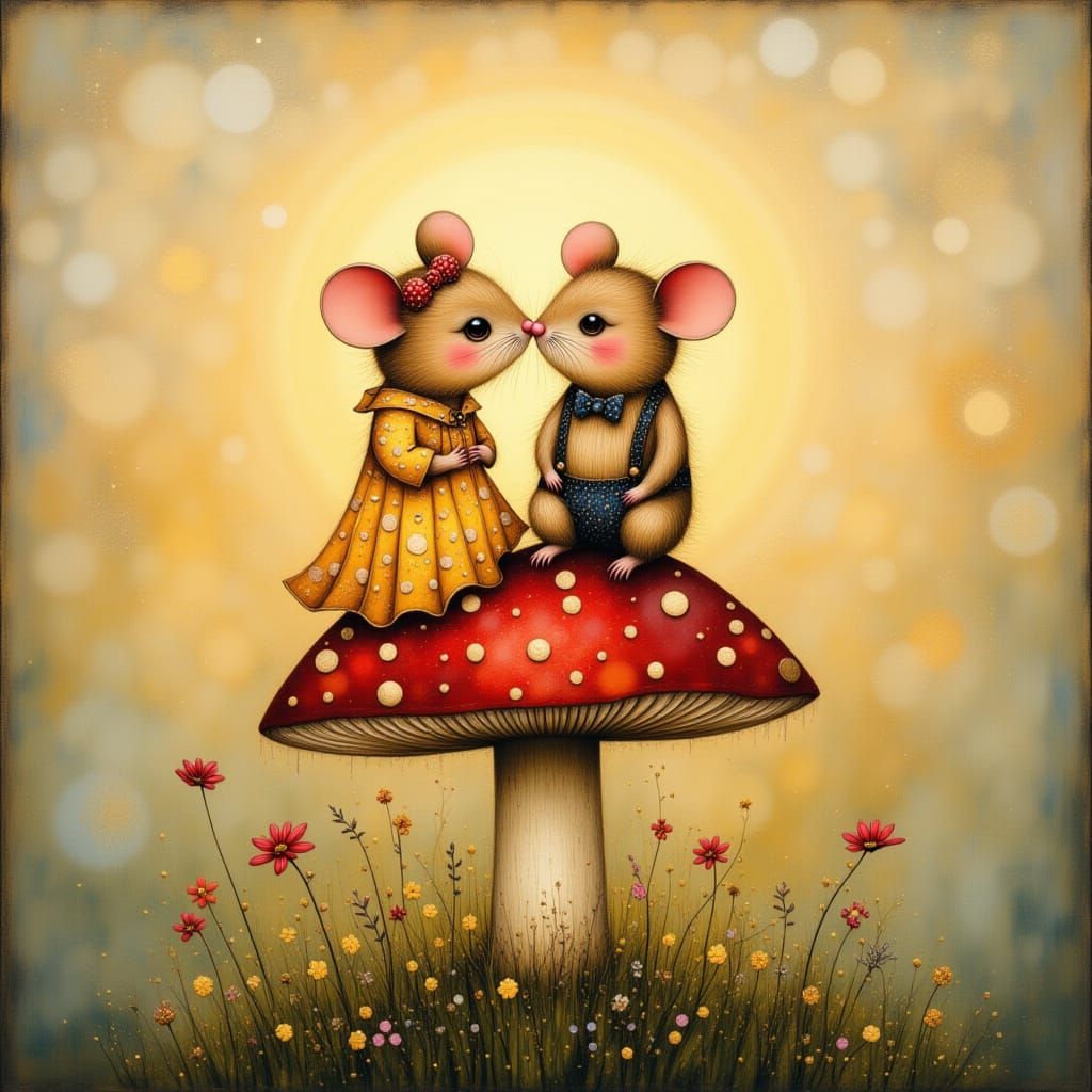 2 tiny mice are sitting... - AI Art