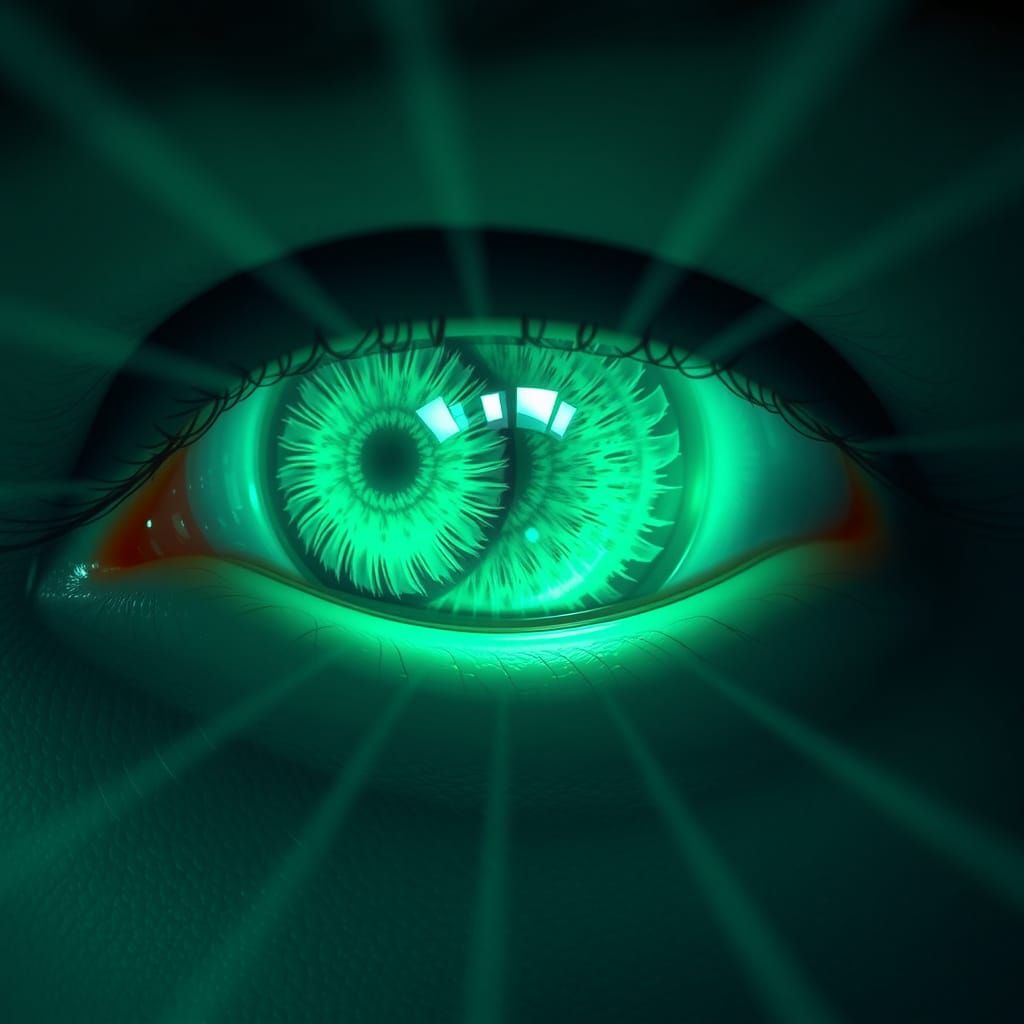 Surreal Green Eyes Emit Ethereal Rays in Hyper-Rea... - AI Art
