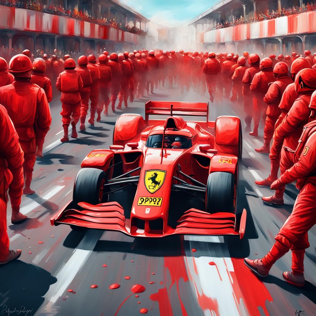 red Ferrari SF90 XX racing through the track in italy and crowd of ...