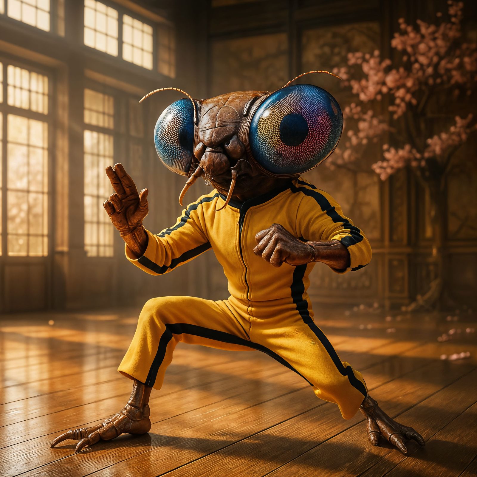 Bruce Flea - Flea Ninja in Dojo, Hyper-Realistic Rendering