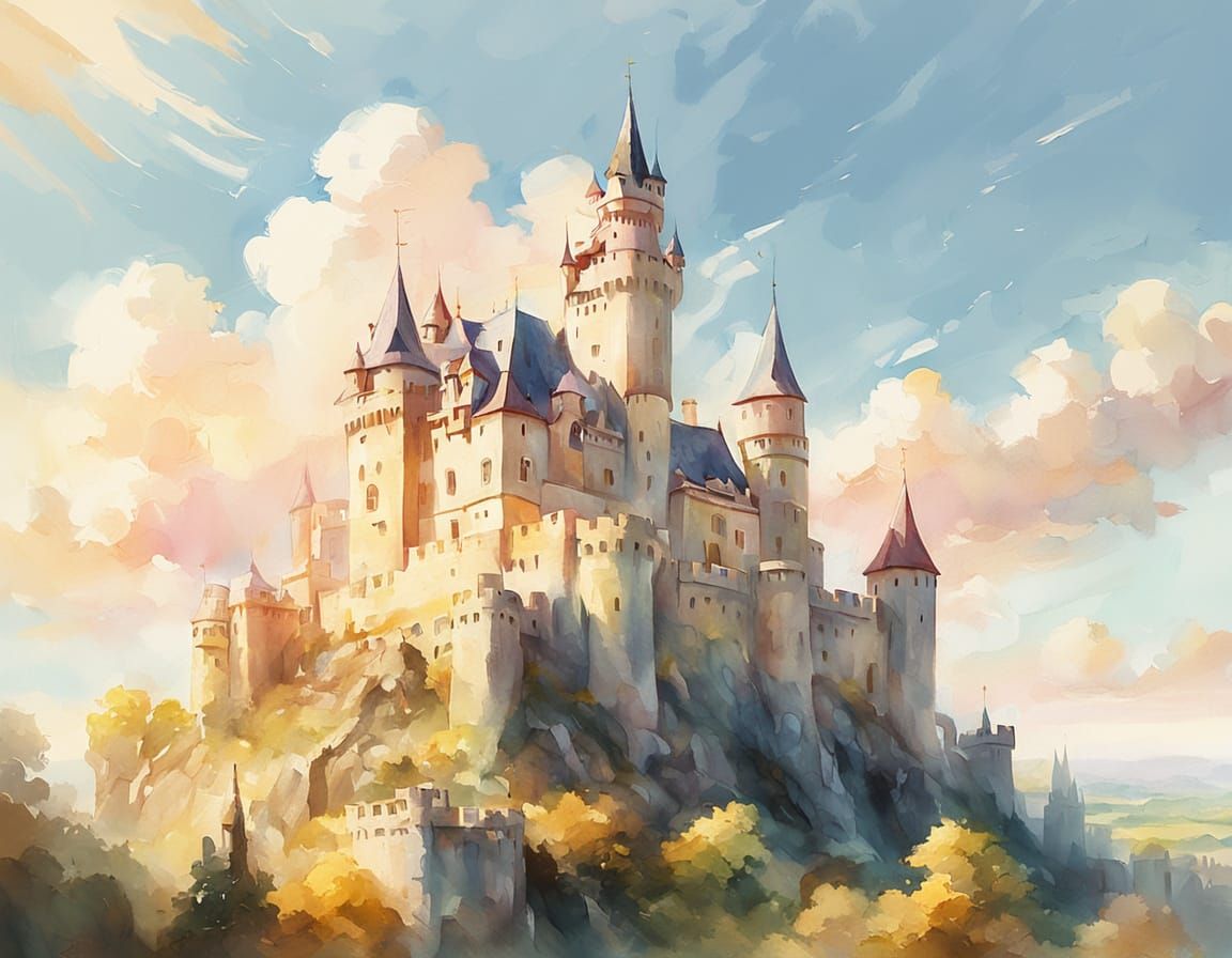 Whimsical Hunyadi Castle Basks in Heavenly Sunshin... - AI Art