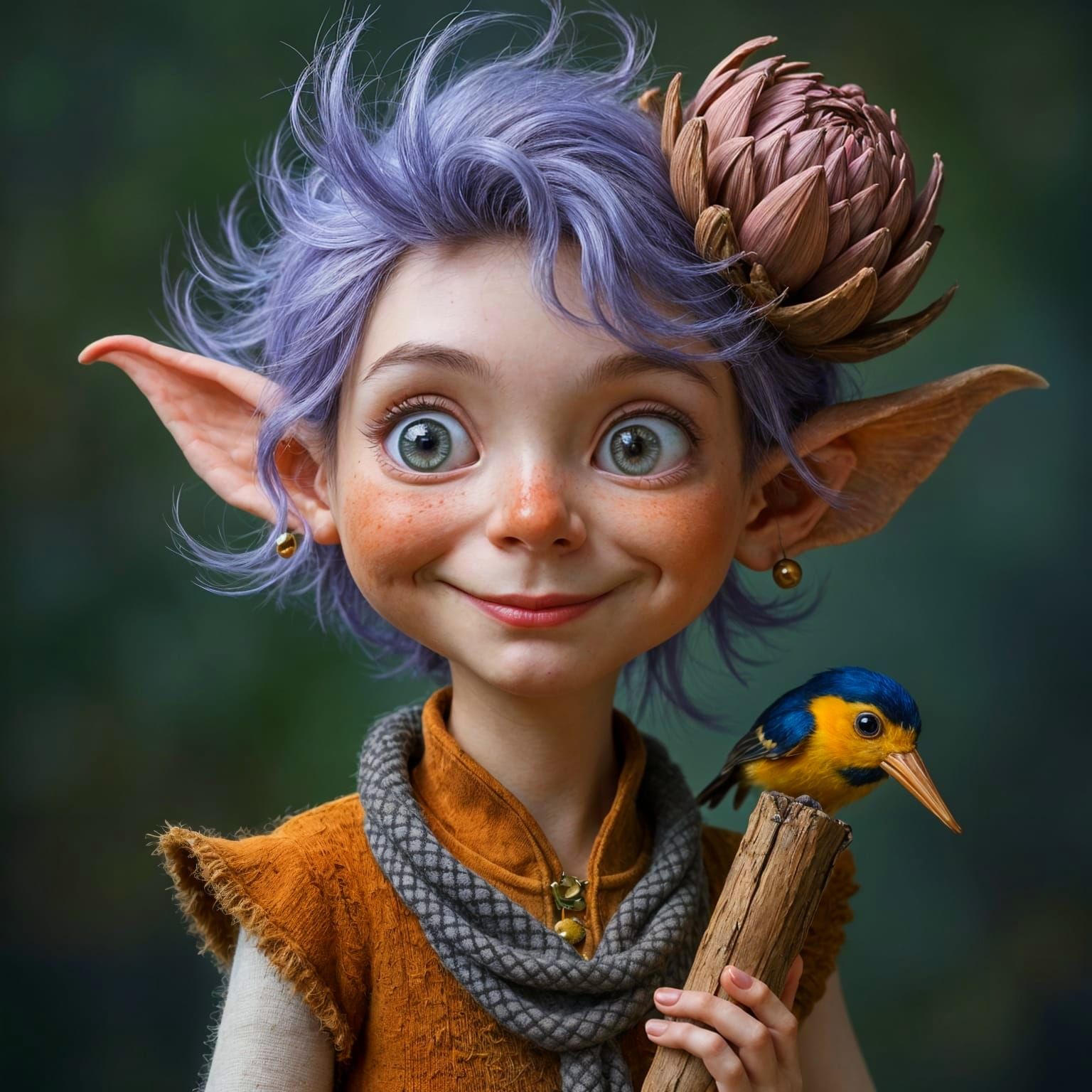 a hiperrealistic young full body fairy elf with with short happily ...