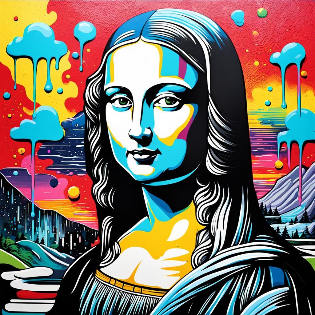 Mona Lisa pop art style graffiti art, splash art, street art, spray ...