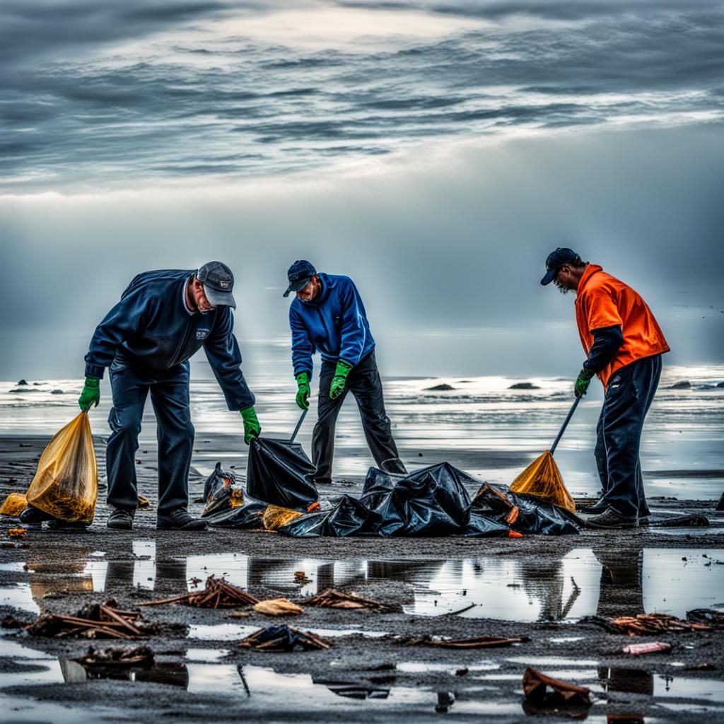 all people working together cleaning the ocean shores picking up ...