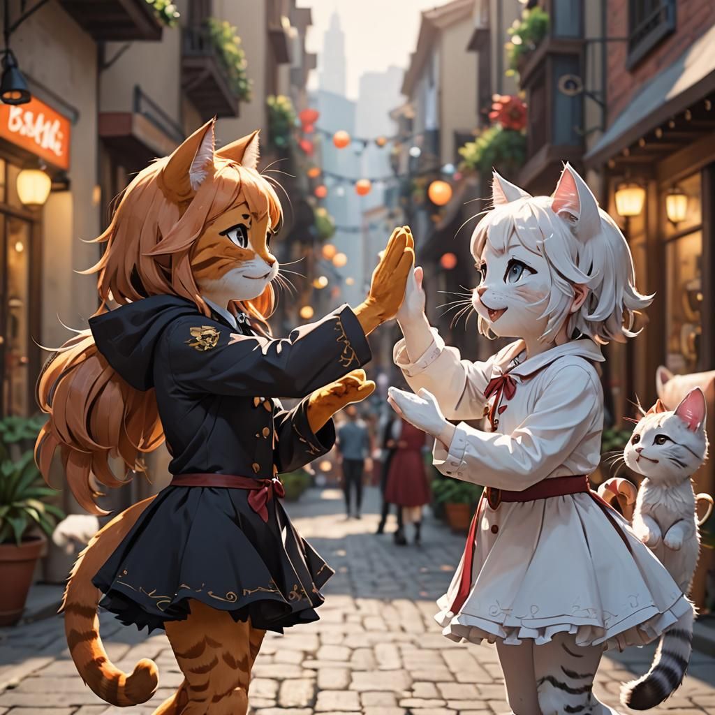 Catgirls High Five - AI Generated Artwork - NightCafe Creator