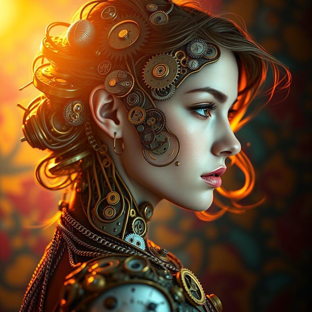 The Clockwork Woman - Clockwork Woman in Hyperrealistic Port...