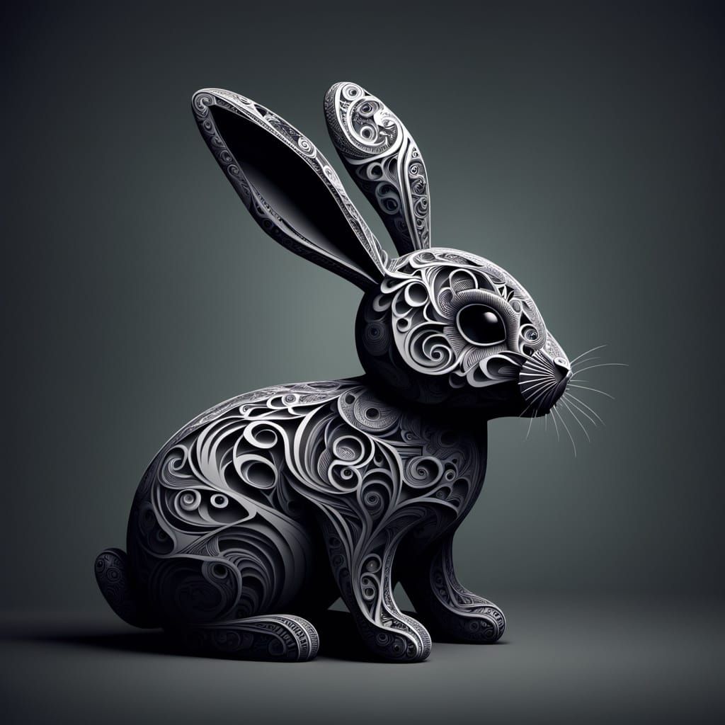 Dark Zentangle Bunny - Ethereal Gothic Bunny in Zentangle St...