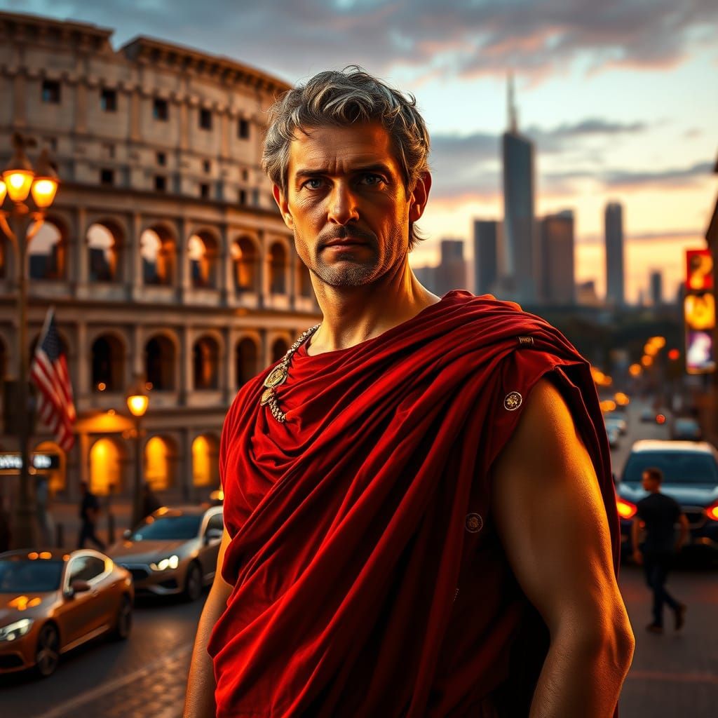 A hyper-realistic 8K cinematic portrait of Julius Caesar, re-imagined ...