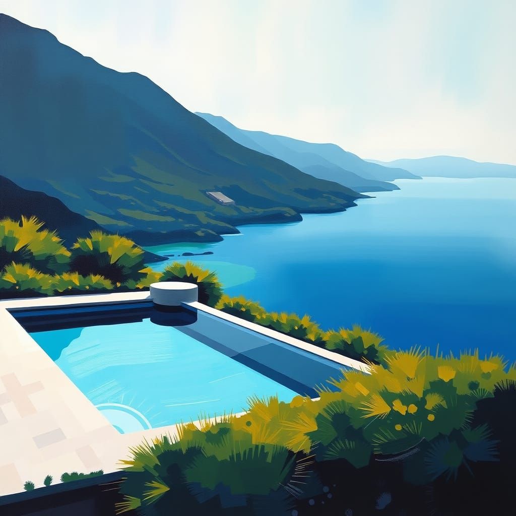 Modern Poolside Abstraction in Acrylic Oil - AI Art