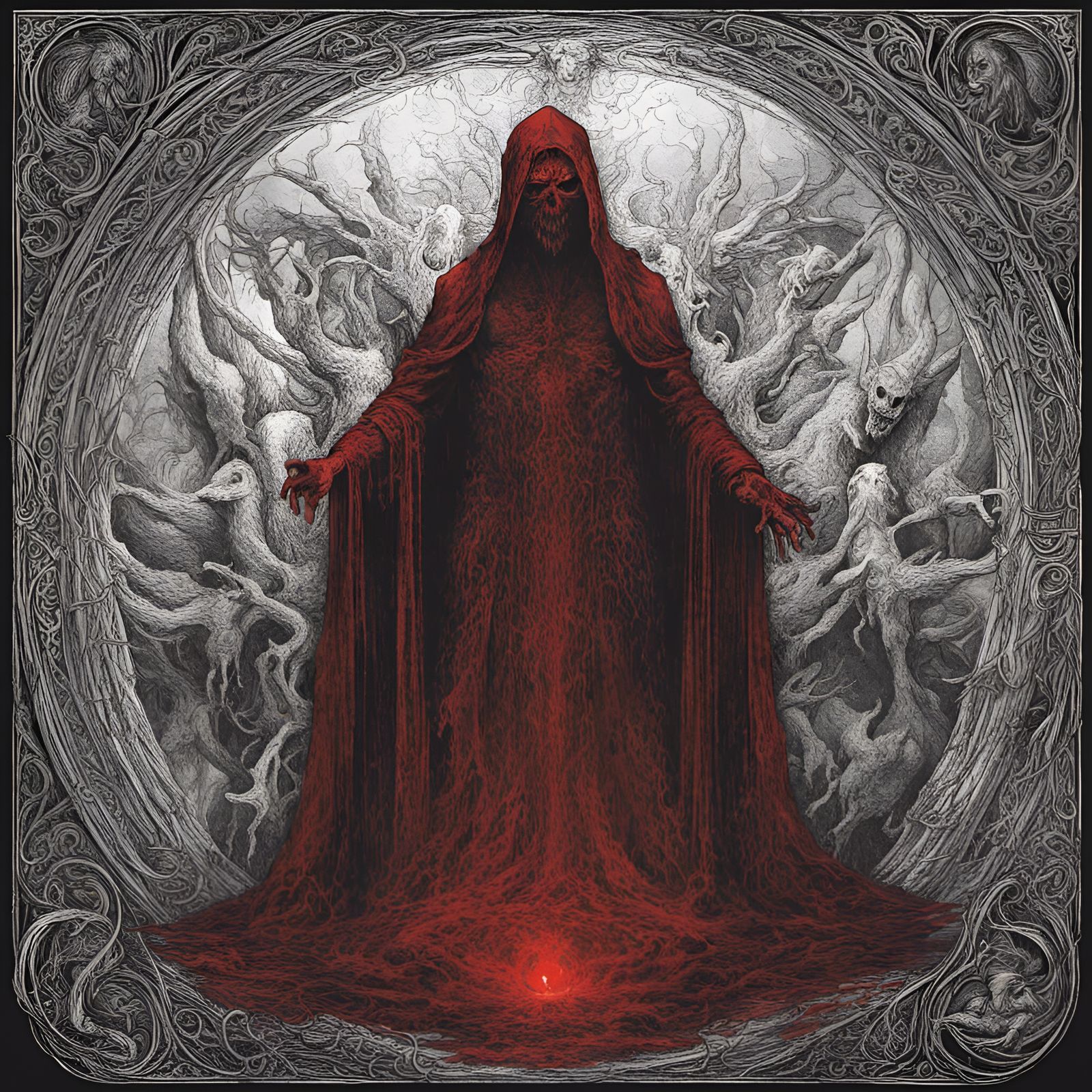 red mist satanism in hell celtic patterns black metal style details 8k ...