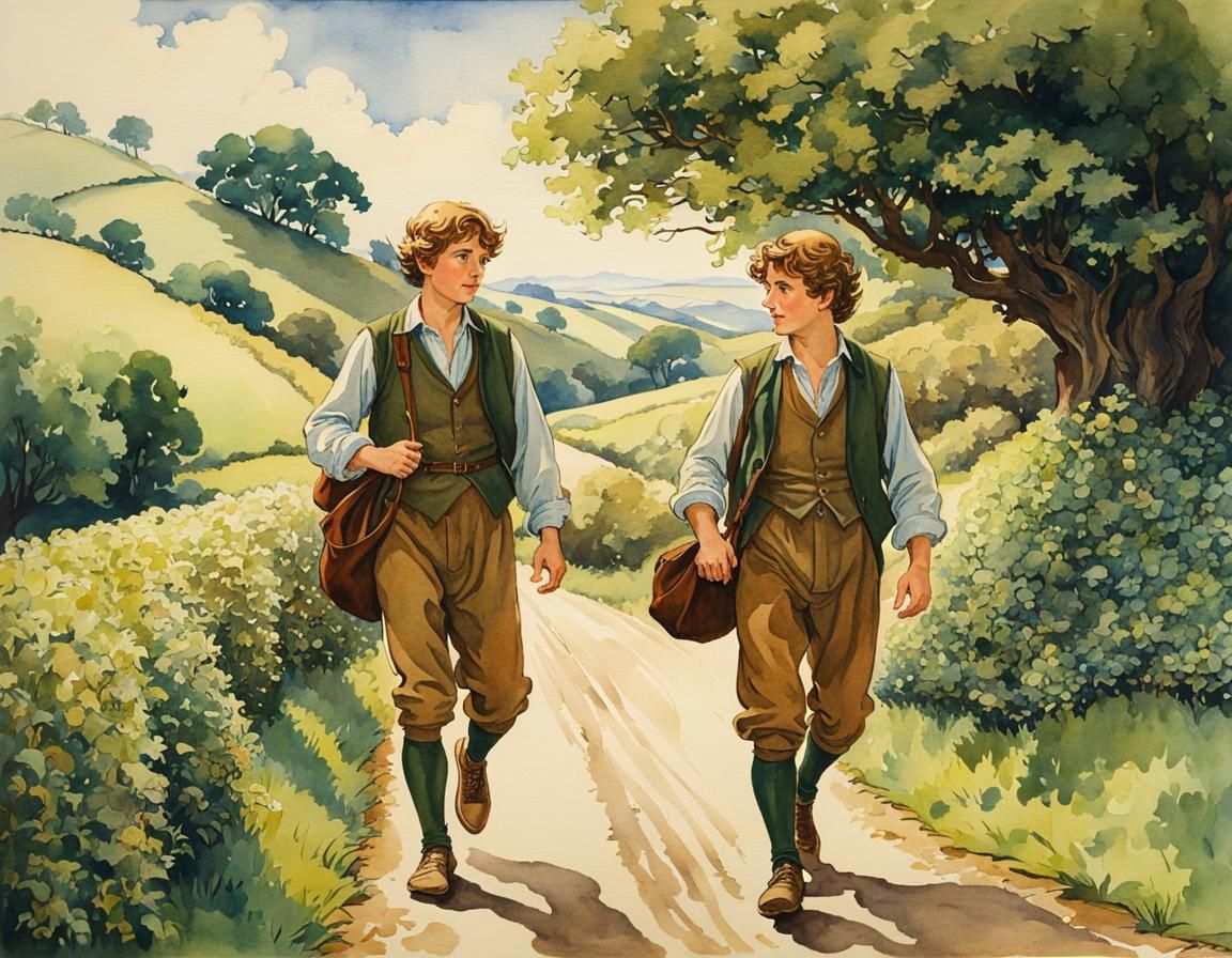 JRR Tolkien Lord of the Rings; watercolor painting in the style of ...