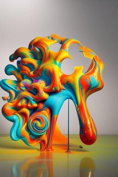 Psychedelic colored pure bright colors, fluid toxic marble tetrahedrons ...