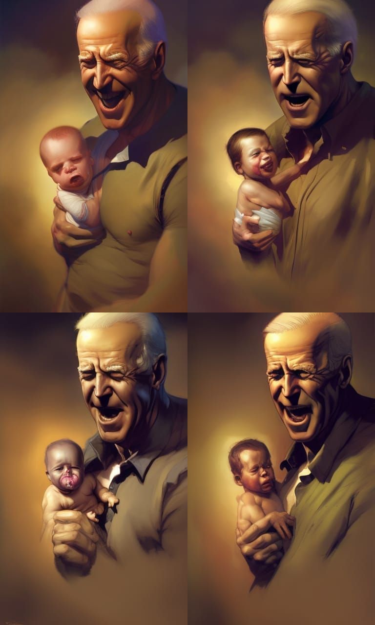 "Biden sucking a baby pacifier wearing only a diaper" by Greg Rutkowski ...