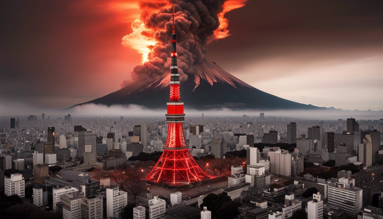 apocalyptic tokyo, violent eruption of mount fuji, tokyo destroyed ...