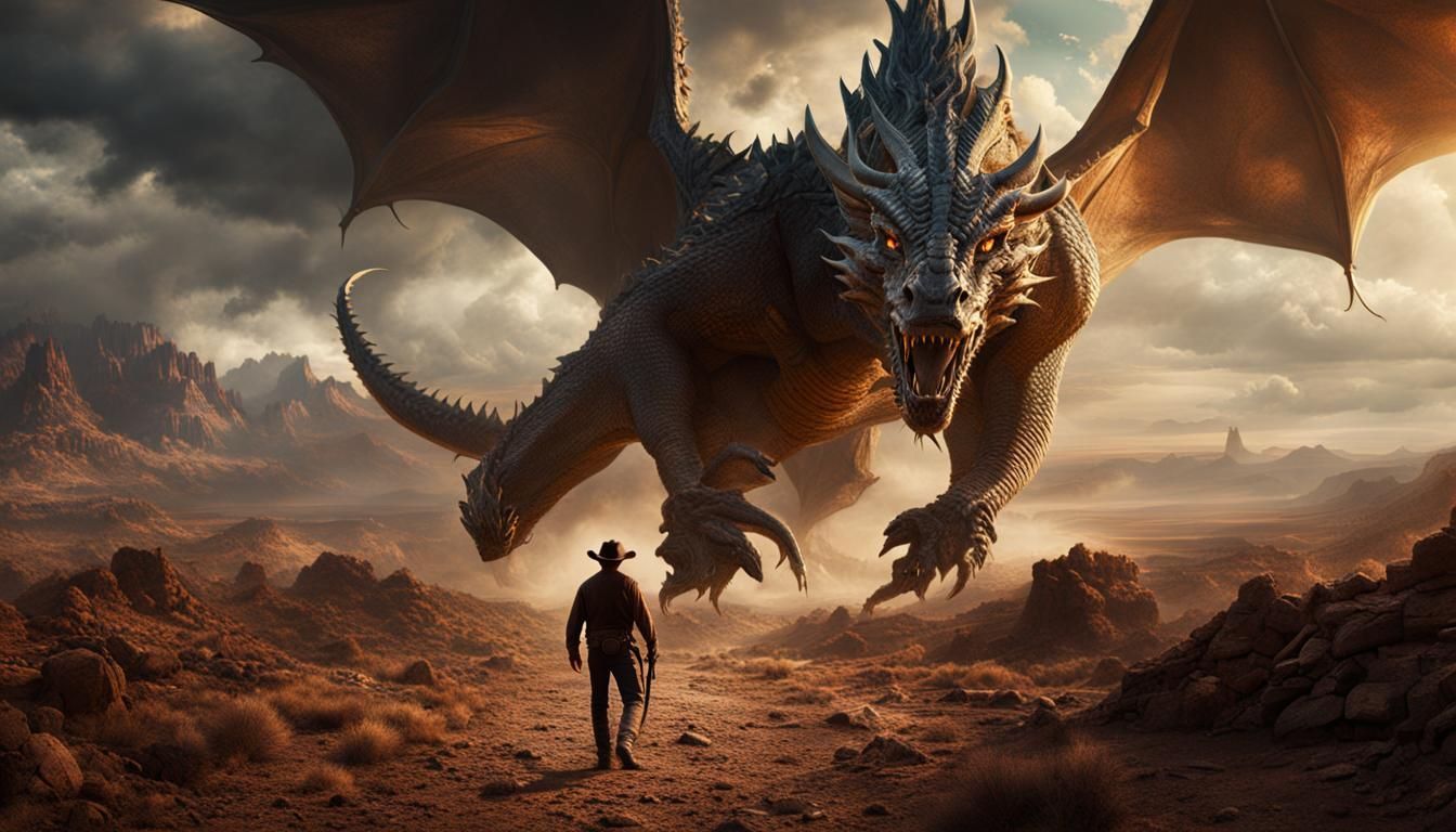 Cowboy vs Dragon - AI Generated Artwork - NightCafe Creator