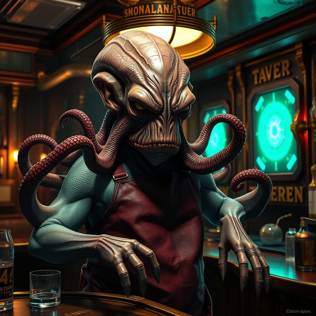 Alien bartender - Gruff Alien Bartender in Intergalactic Tav...