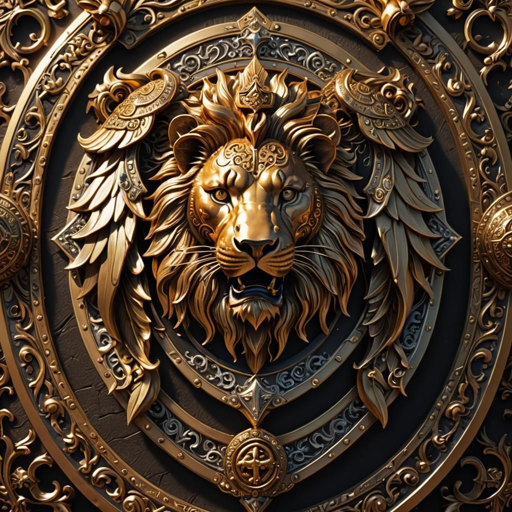 Hyperreal Infinity Family Crest Shield with Lion, ... - AI Art