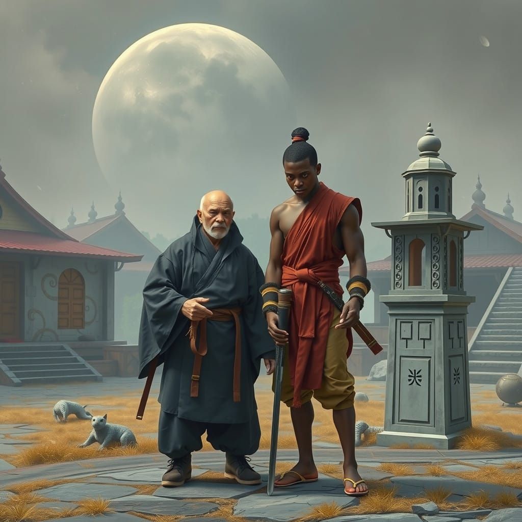 Shaolin Master and Disciple Stand Strong in Abando... - AI Art