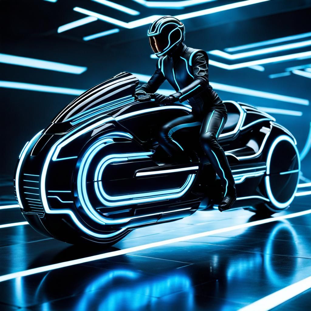 Tron Legacy style light cycle - AI Generated Artwork - NightCafe Creator