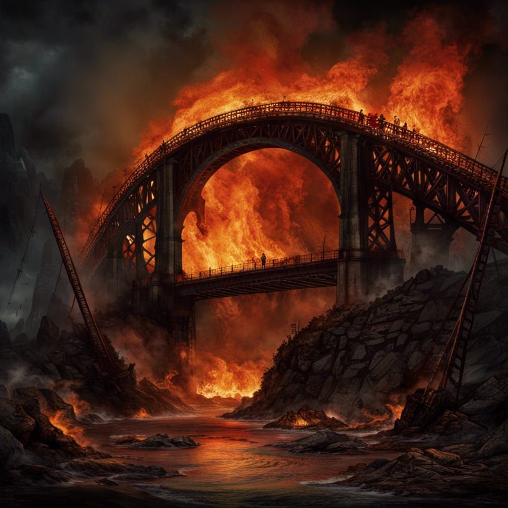 bridge over the fire horror - AI Generated Artwork - NightCafe Creator