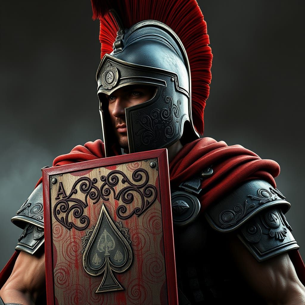 SPARTAN WITH SHIELD WITH ACE OF SPADE LOGO