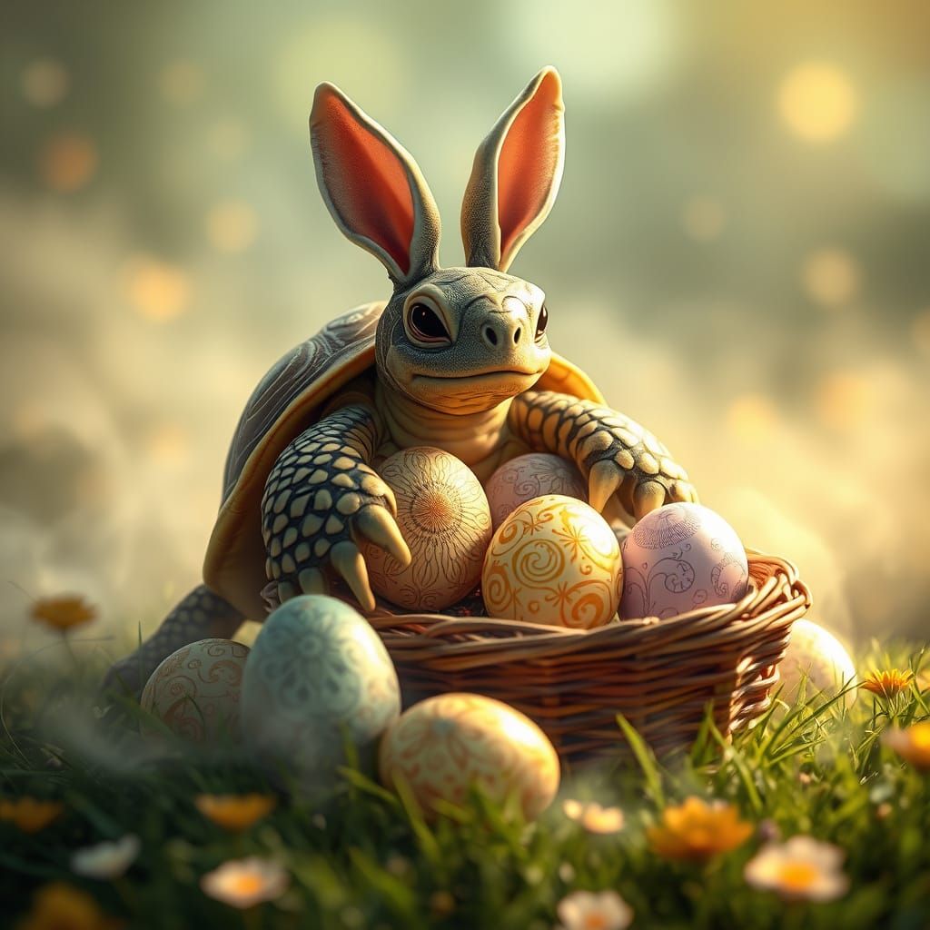 A Easter themed turtle with Easter Bunny ears on the head and Easter ...