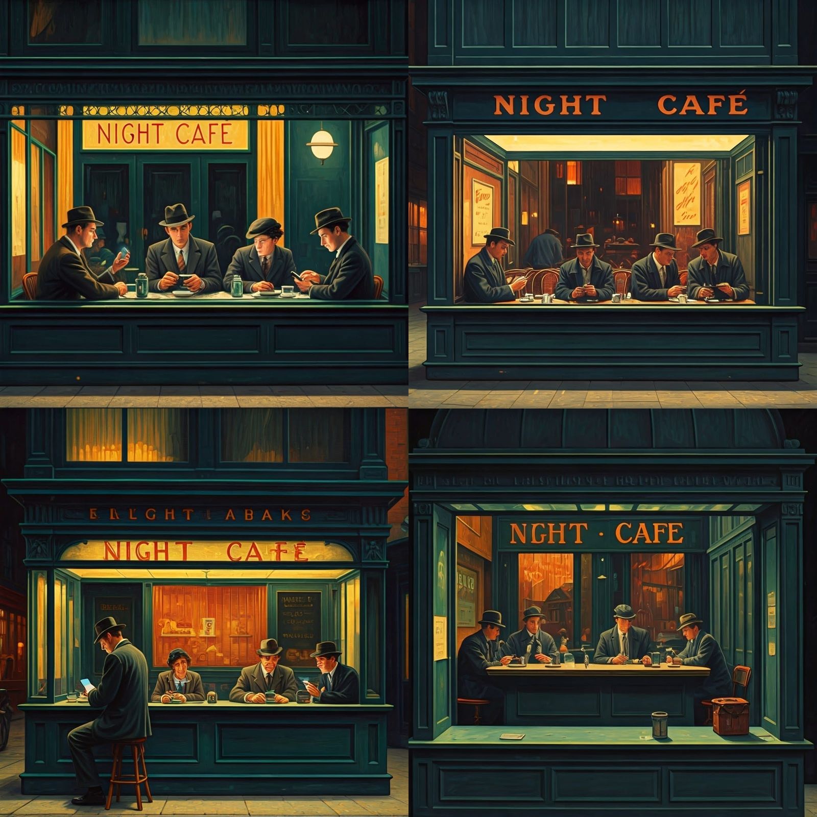 Midnight Cafe Scene in Edward Hopper's Classic Sty... - AI Art