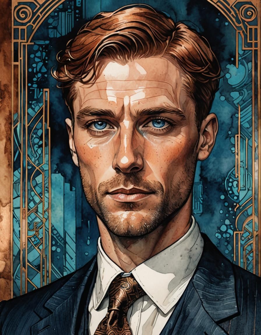 Art Deco Ginger Male portrait 2 - AI Generated Artwork - NightCafe Creator