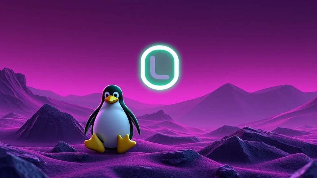 Futuristic Linux Mint Landscape with Neon Green Tu... - AI Art